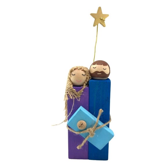 Handmade | Holiday | Handmade Wood Block Holy Family Figurine With Star ...